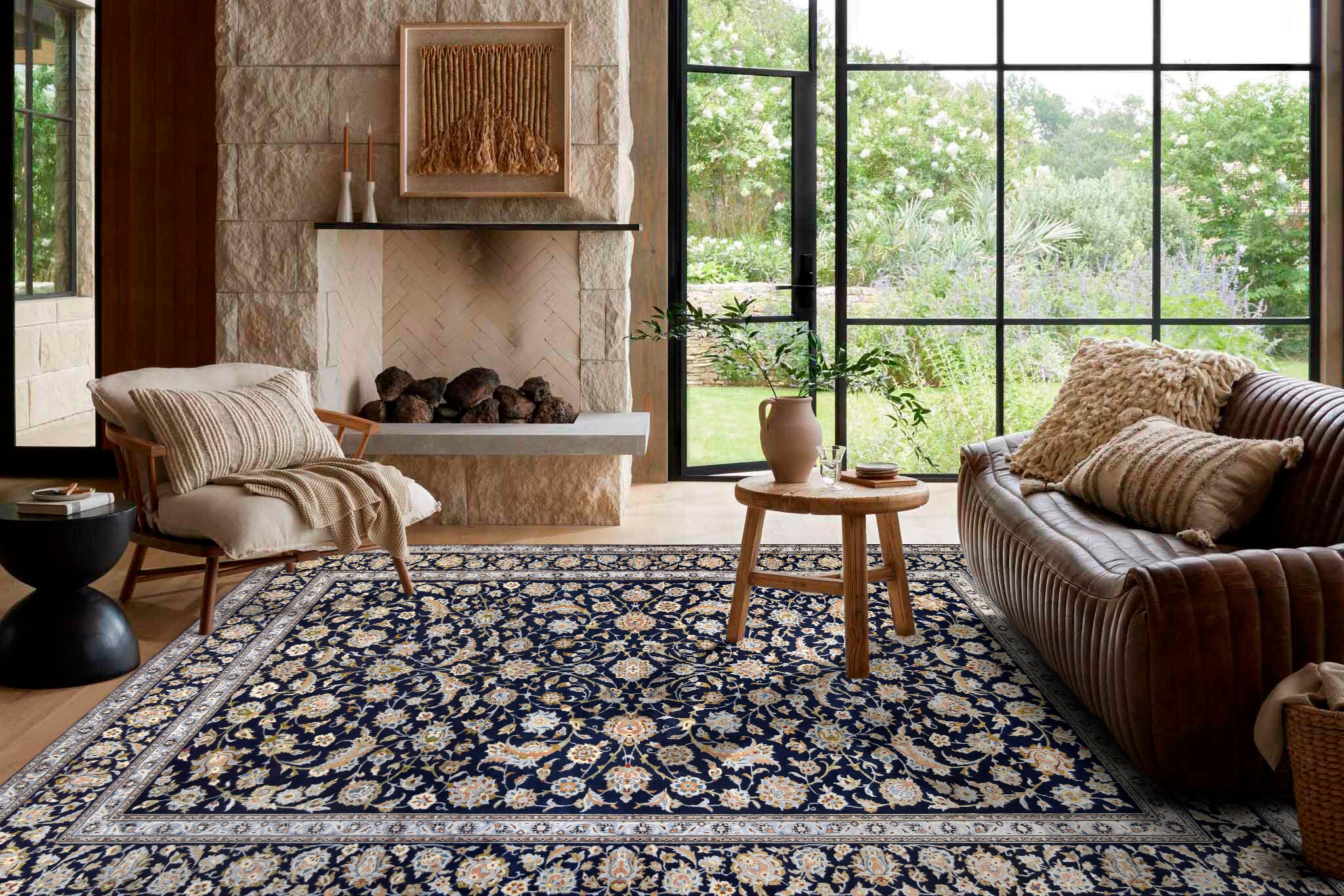 Kashan Miri Allover Navy Rug – Tapis Rugs & Carpet